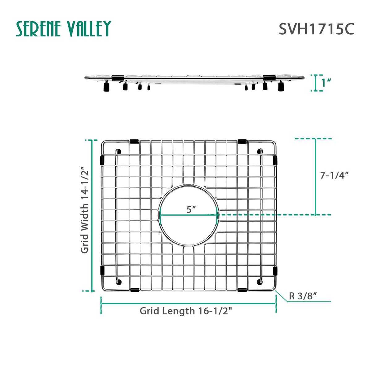 Serene Valley Sink Bottom Grid 16-1/2" X 14-1/2", Centered Drain with